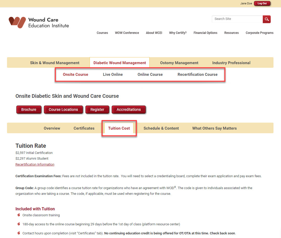 Course Pricing on Wound Care Education Institute