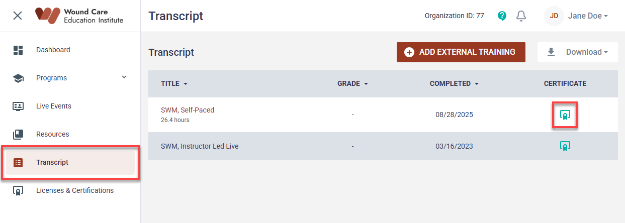 Accessing Your Certificates